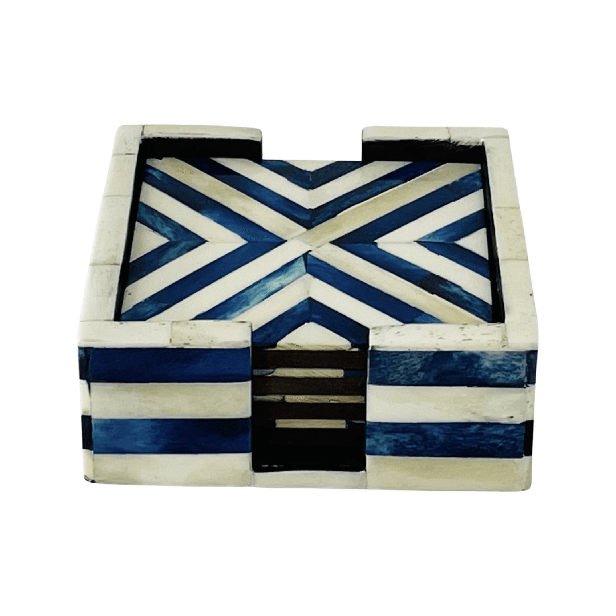 Bone Inlay Coaster with holder - Antique Blue Stripped – DCOR